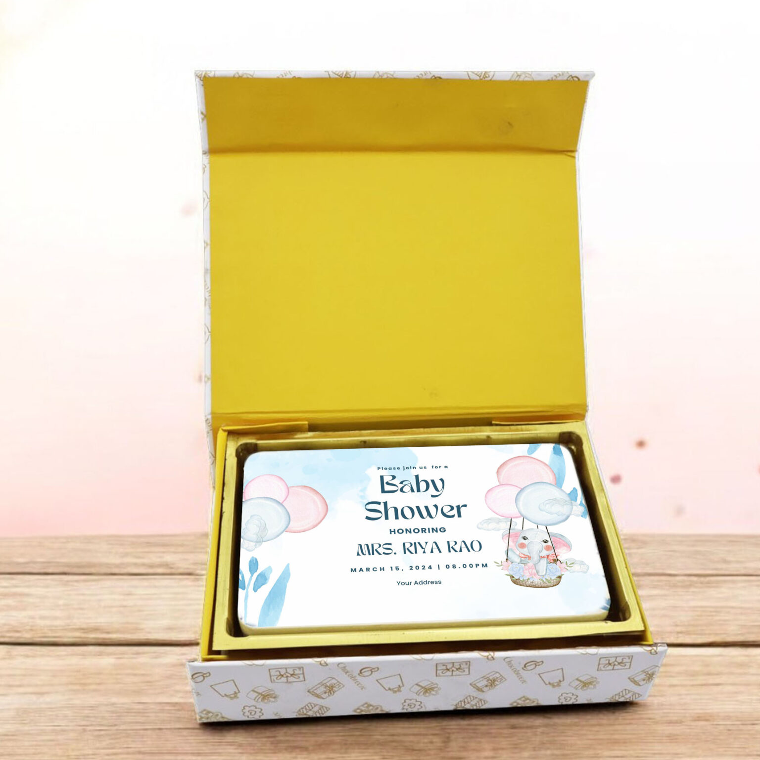 Elegant Baby Shower Invitation Chocolate in Chocobreeze Luxury Rigid ...